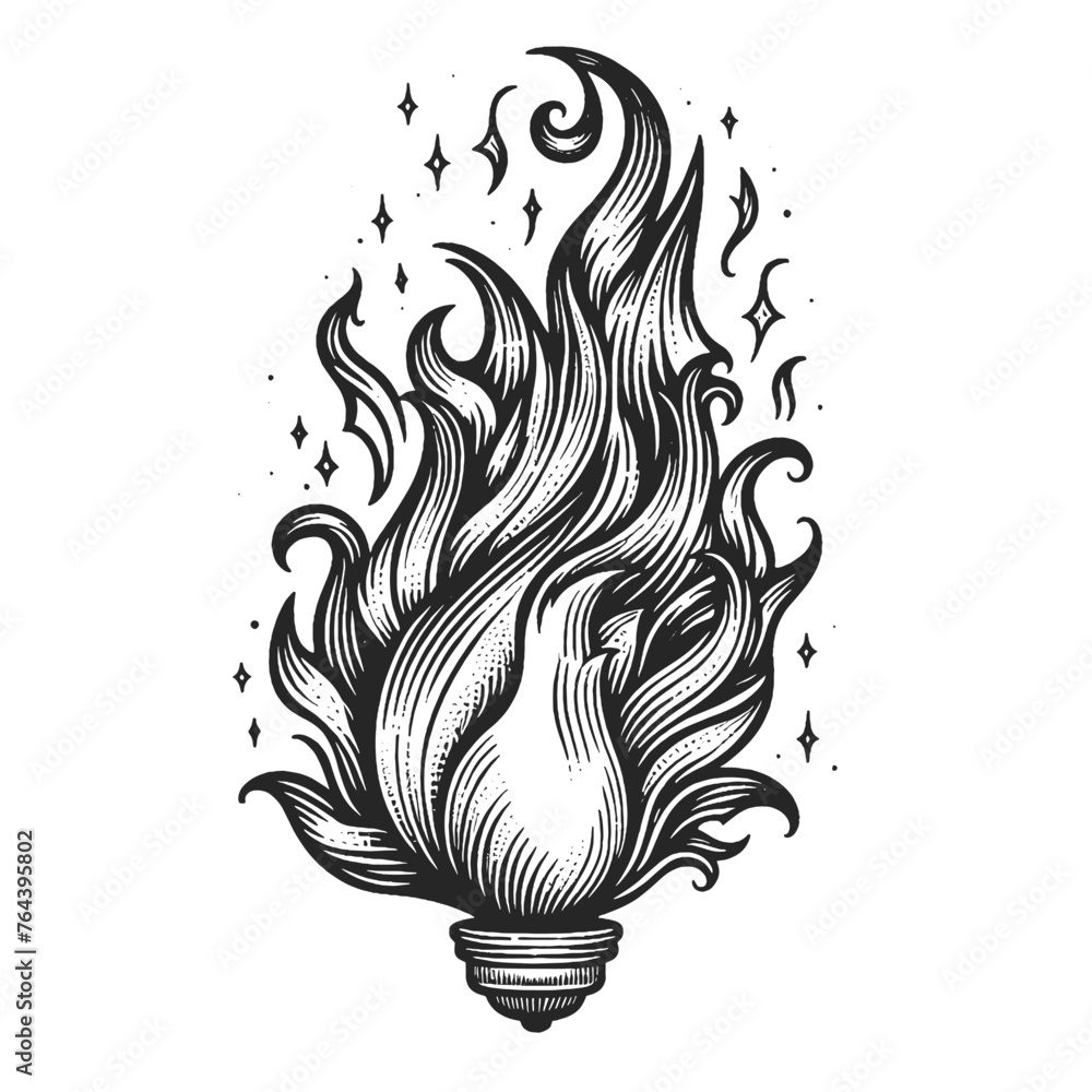 Fire flames sketch engraving generative ai vector illustration. Scratch ...