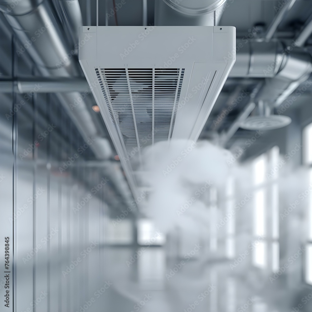 Realistic air conditioning equipment mockup blowing cold air through ...
