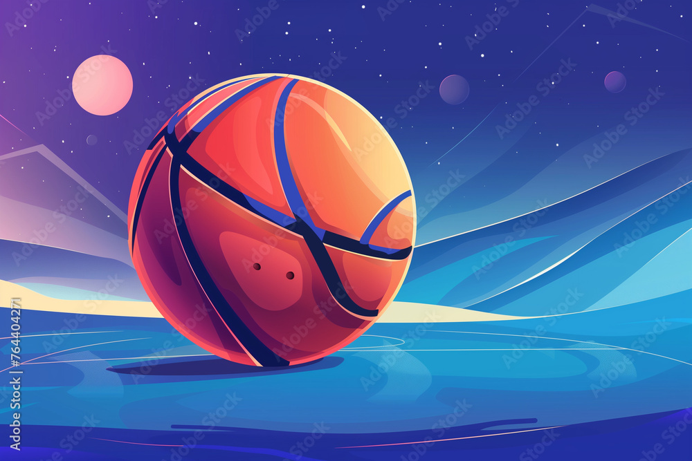 Basketball ball on abstract grainy gradients blue surreal landscape ...