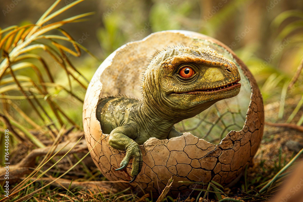 Dinosaur hatching out of an egg, paleoart Stock Illustration | Adobe Stock