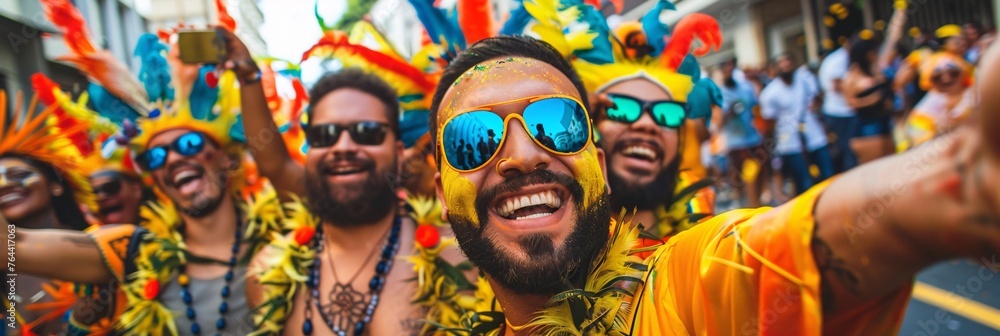 Joyful moments captured as girls take selfies at a vibrant street party ...
