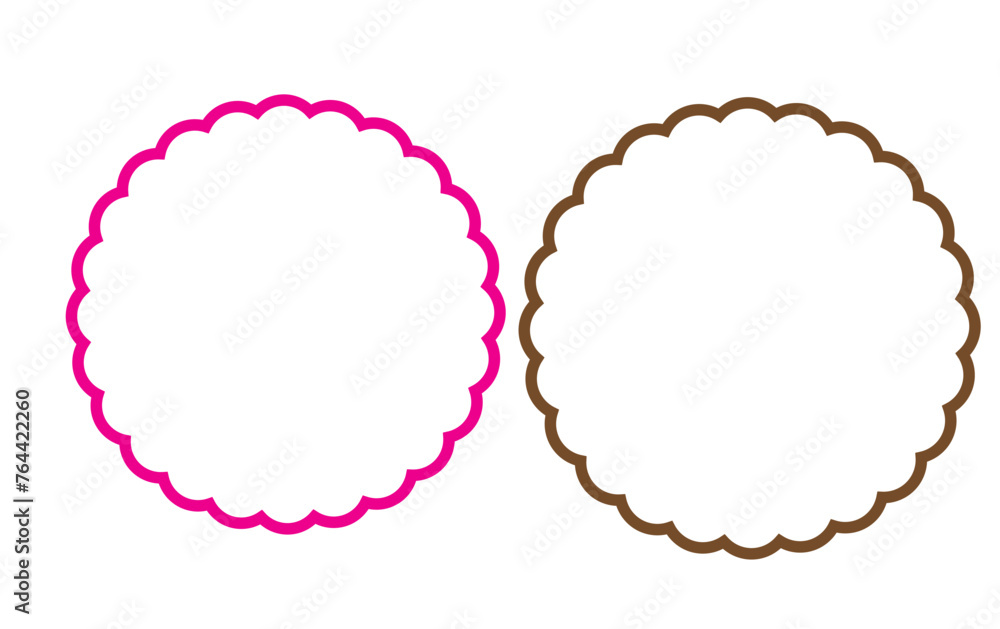 Black Scalloped circle shape set. Clipart image isolated on white ...