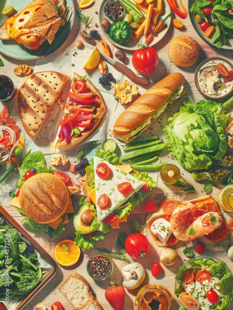 Assorted fresh healthy food spread - Highly detailed look at a spread ...