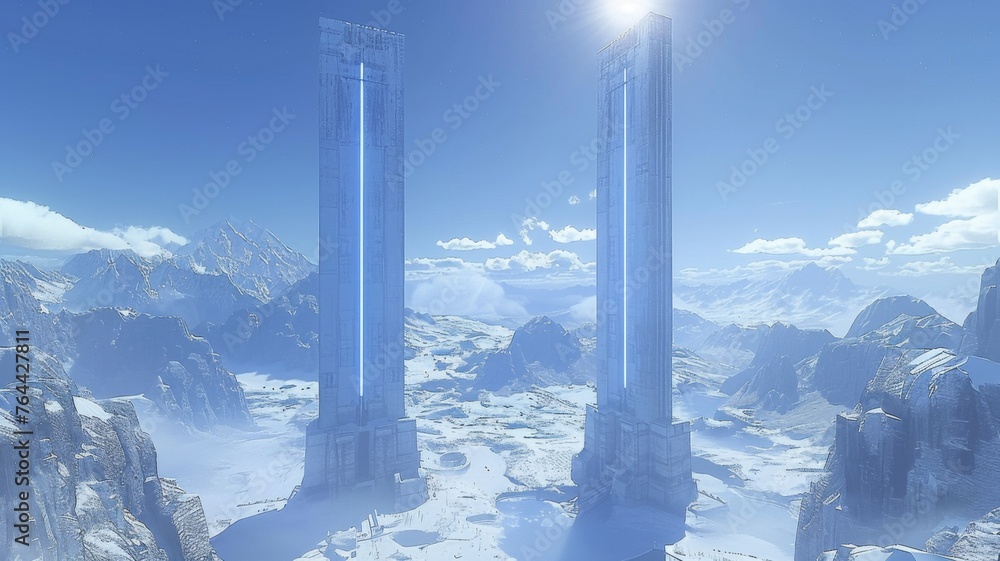 Majestic icy landscape with towering pillars - An ethereal snowy ...