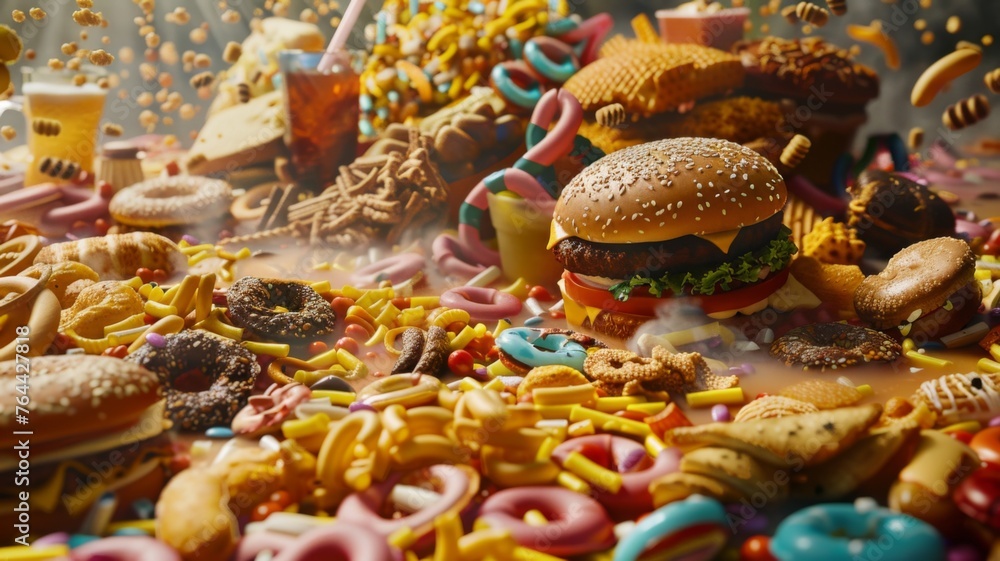 Hyper-realistic junk food explosion concept - A hyper-realistic ...