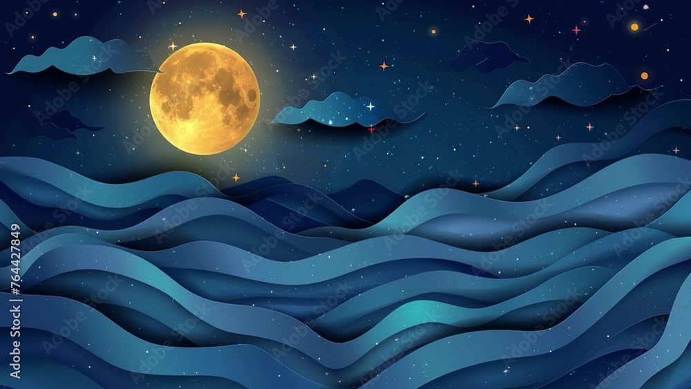 night sky with full moon and stars on abstract blue night background ...