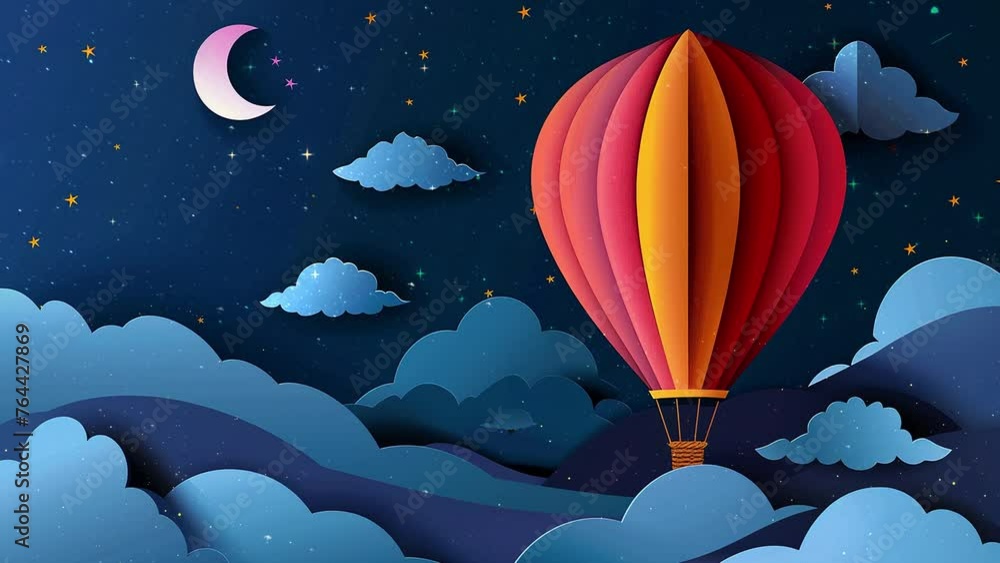 simple elegant paper hot air balloon background on night sky. seamless ...