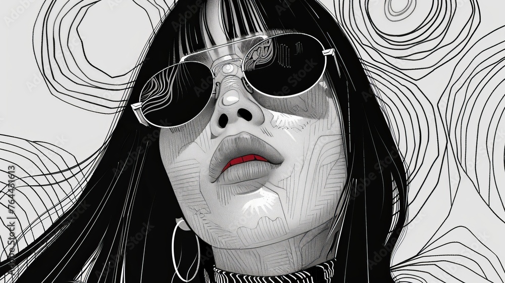 Grunge Tech Asian Girl, Graphic, Black and White Comic, Warped ...