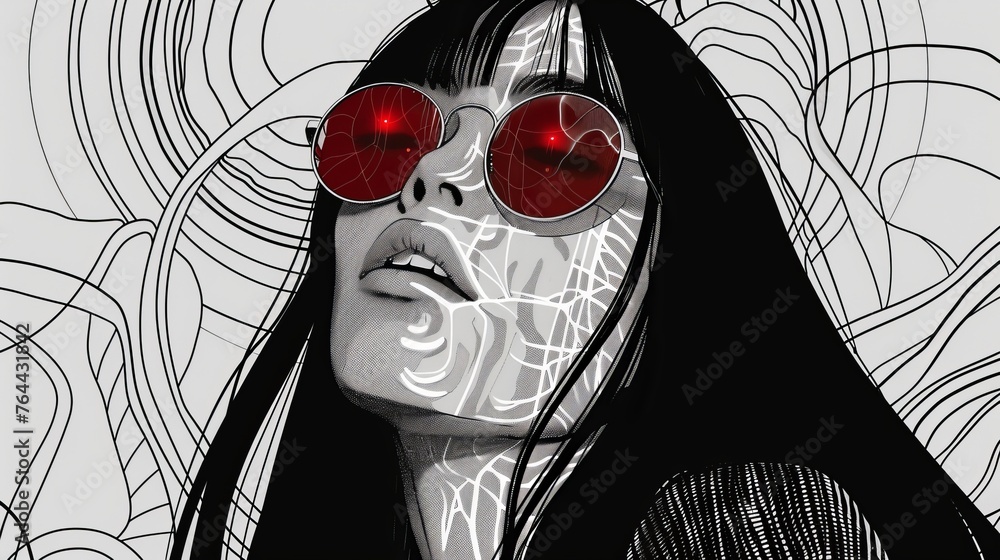 Grunge Tech Asian Girl, Graphic, Black and White Comic, Warped ...