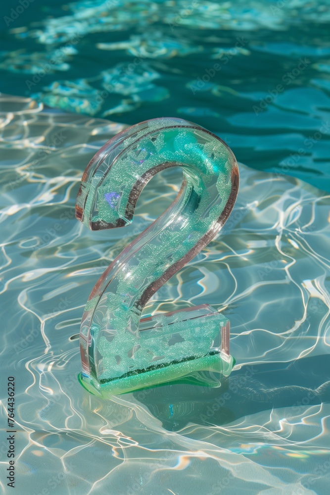 The arabic number 2, made of transparent glass, on the side of a ...