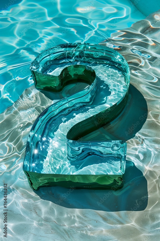 The arabic number 2, made of transparent glass, on the side of a ...