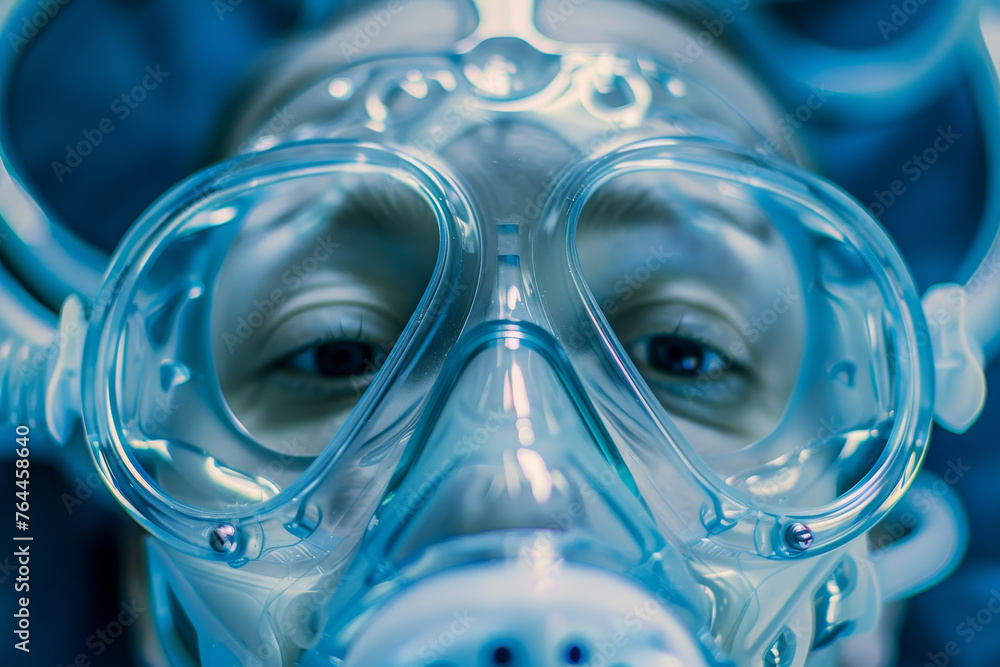 A detailed view of an oxygen mask, emphasizing the vent holes that ...