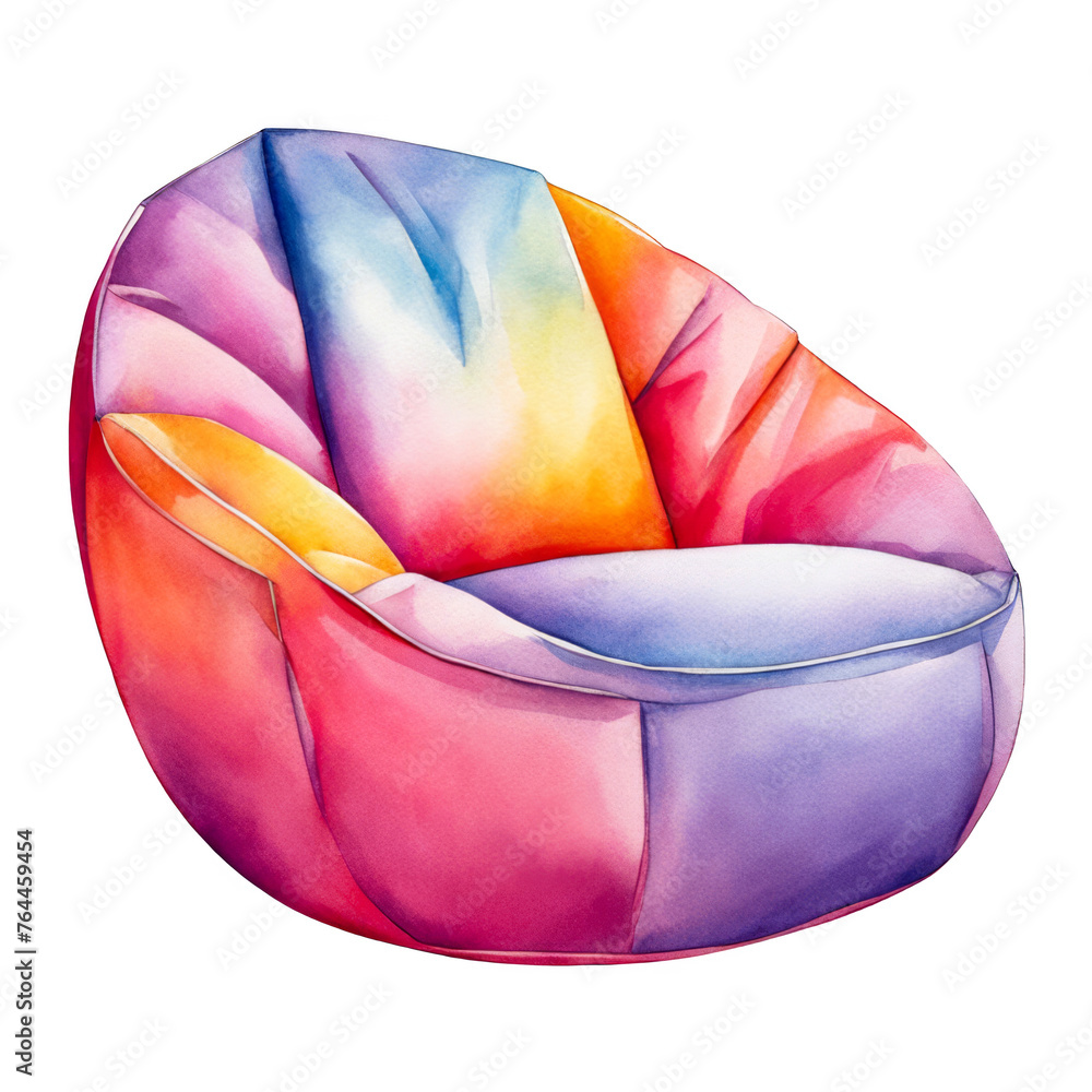 A comfortable bean bag watercolor painting, cozy sitting place ...