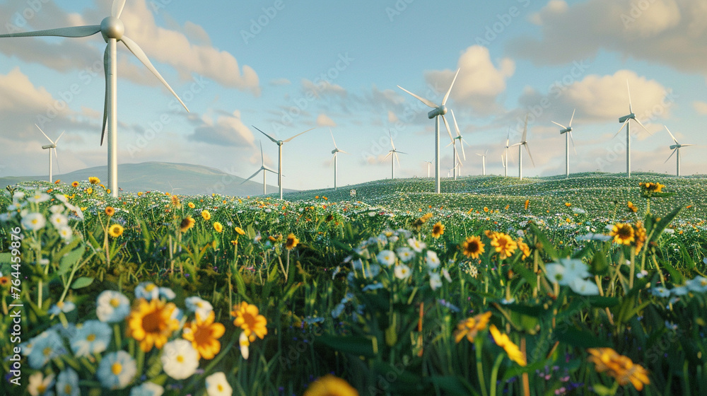 A clean energy farm with a harmonious integration of wind turbines and ...