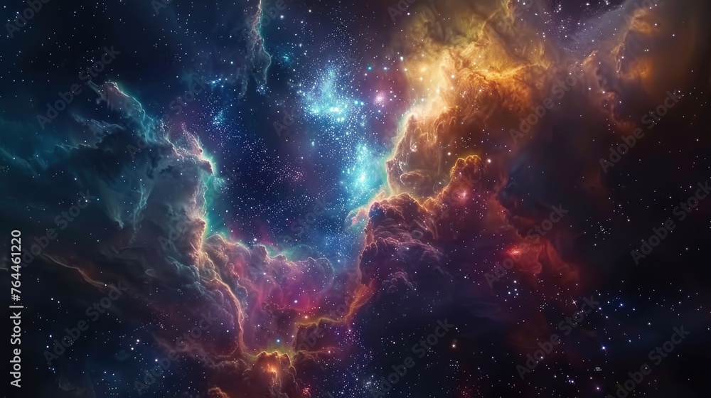 Vivid cosmic nebula with interstellar cloud formations. Space ...