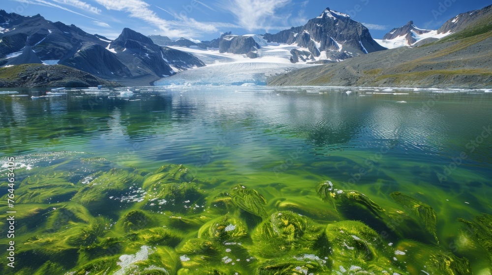The growth of algae and bacteria blooms in melting glacial water ...
