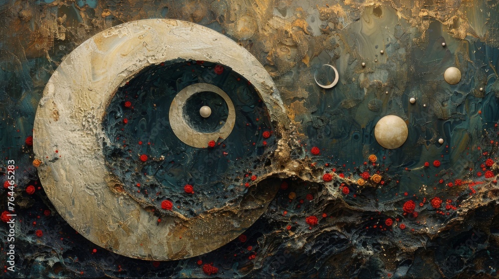 A collage of different religious symbols such as the wheel of dharma ...