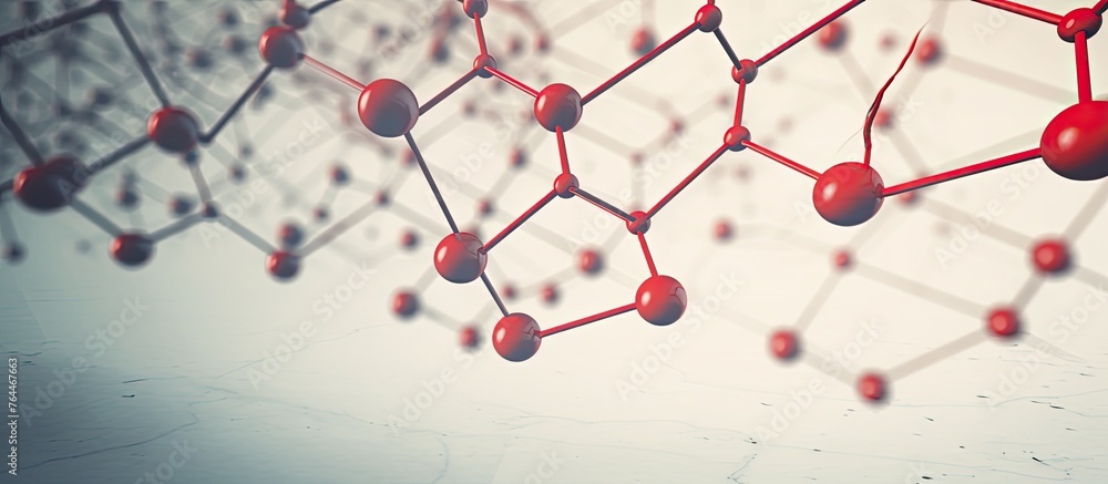 Detailed illustration of a molecular structure showing red spherical ...