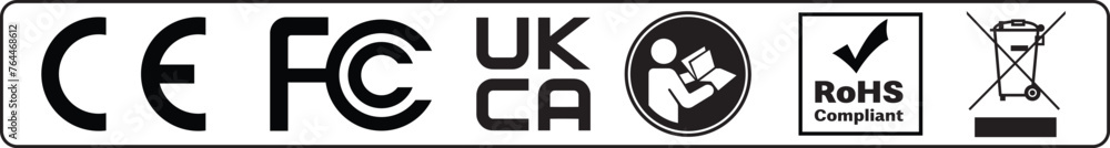 Sign of recycling. Industrial certificate standard safety logo CE, WEE, RoHS, UKCA ...