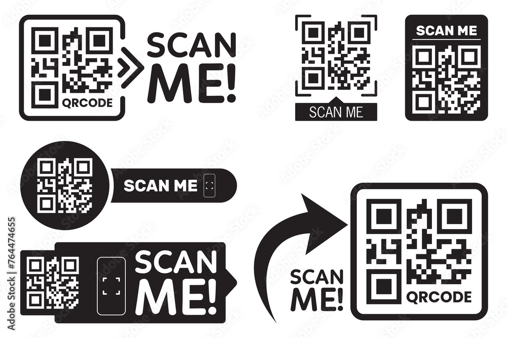 QR code scan for smartphone. Qr code frame vector set. Template scan me ... QR code scan for smartphone. Qr code frame vector set. Template scan me ...