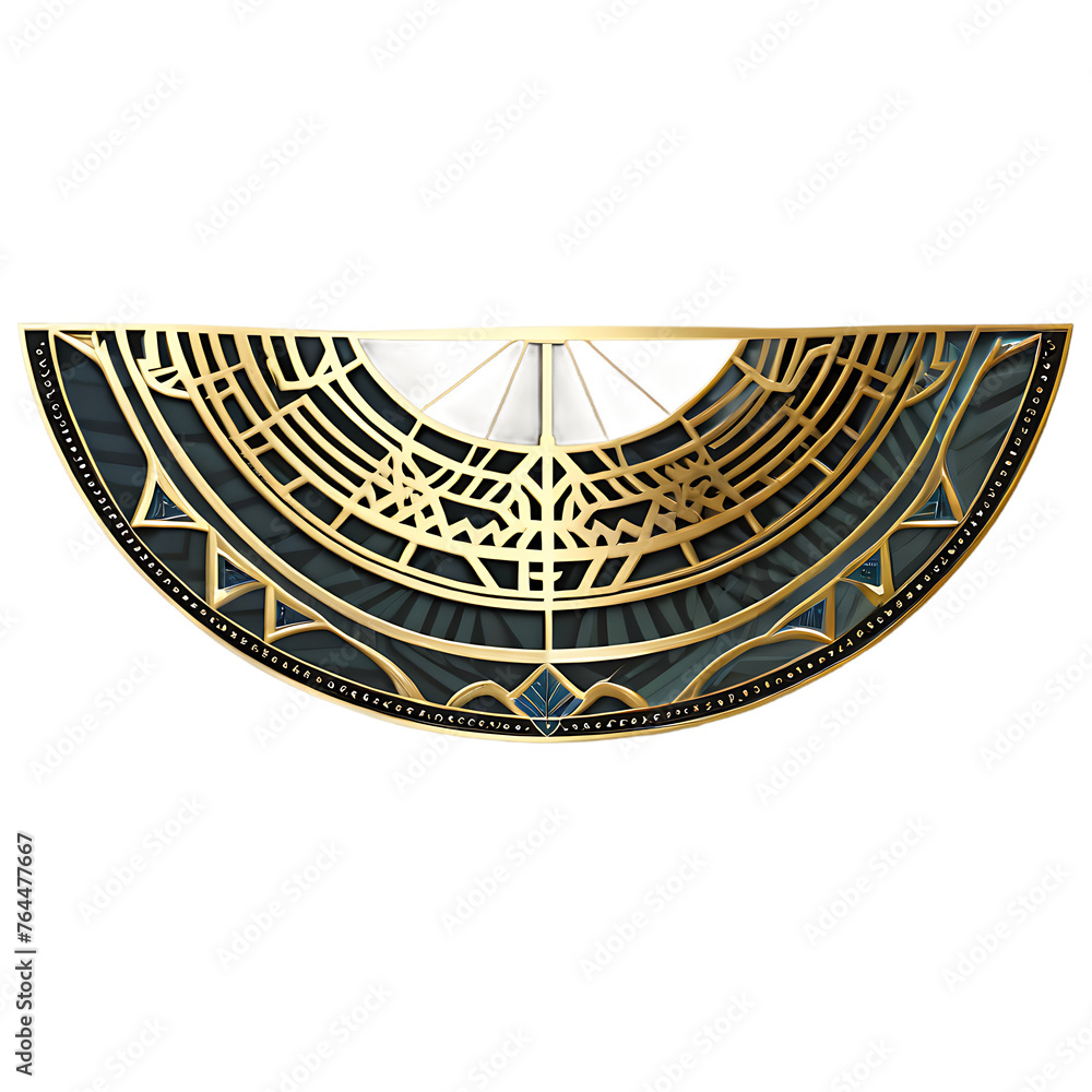 Art deco fan border with geometric patterns and metallic accents ...