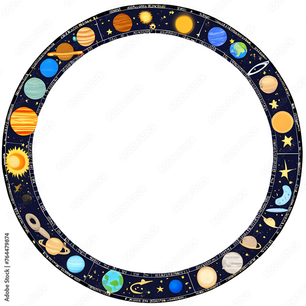 Celestial astrology wheel border with zodiac signs and planets ...