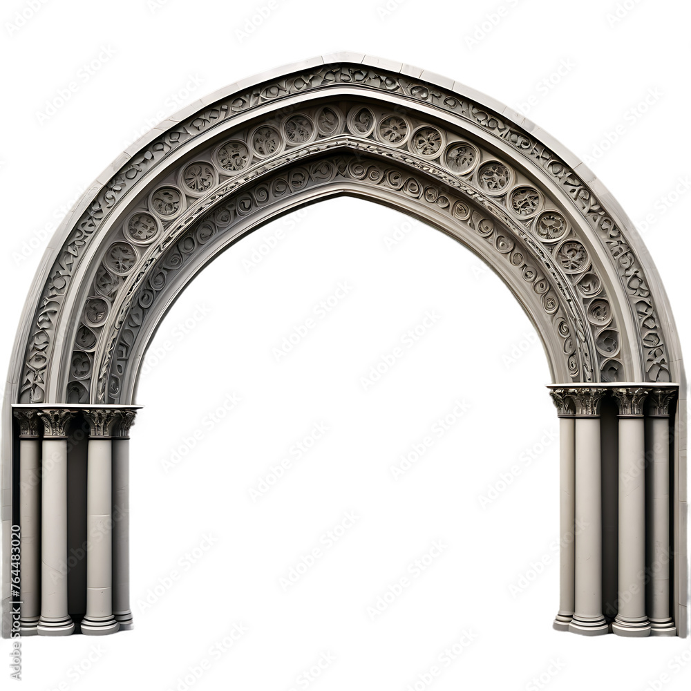 Gothic cathedral arch border with intricate stone carvings and architectural details Transparent ...