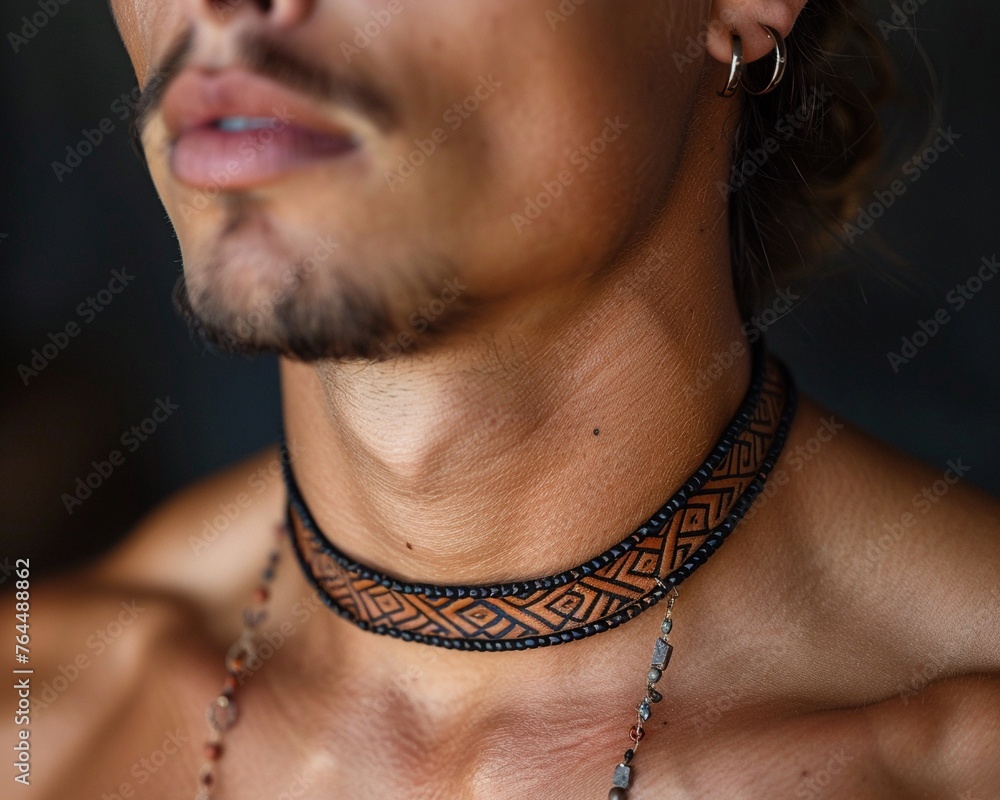 Tatuaje En El Cuello Para Hombre Bold Tribal Patterns Stock Photo