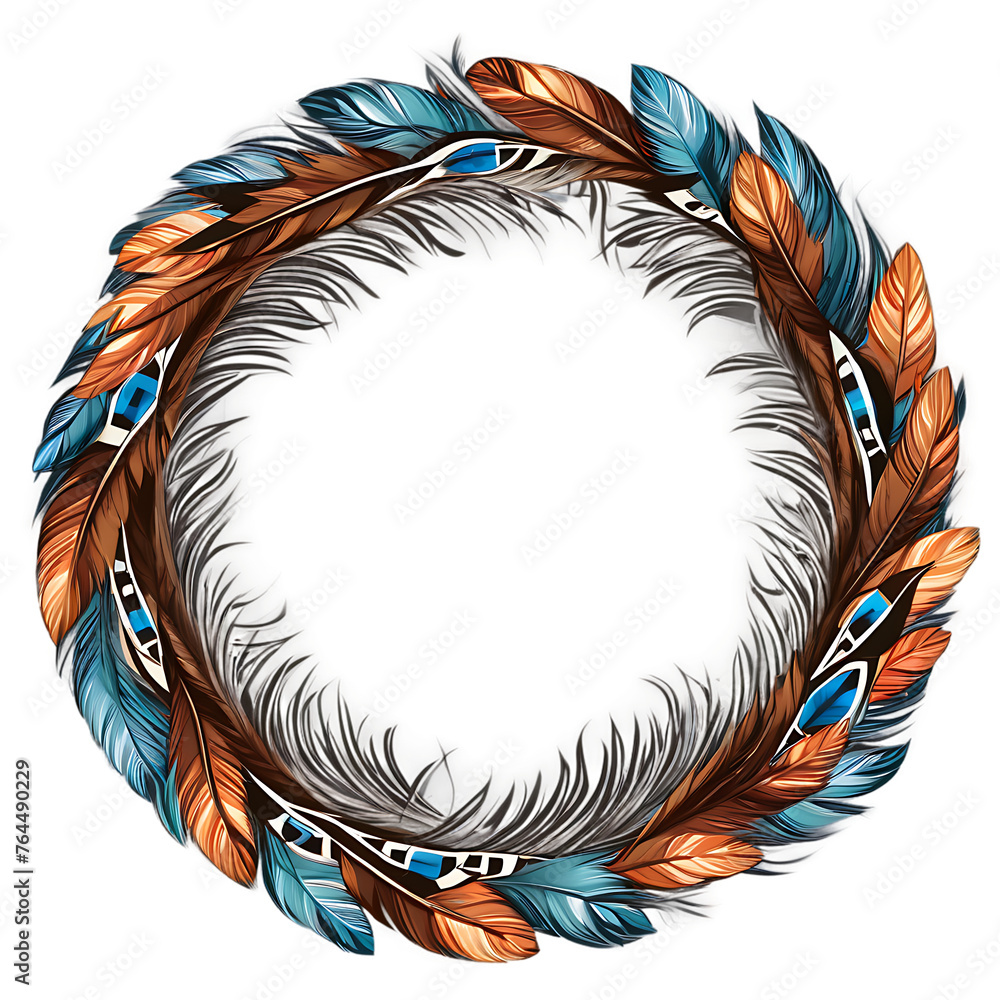 Tribal feather wreath border with indigenous feathers and tribal ...