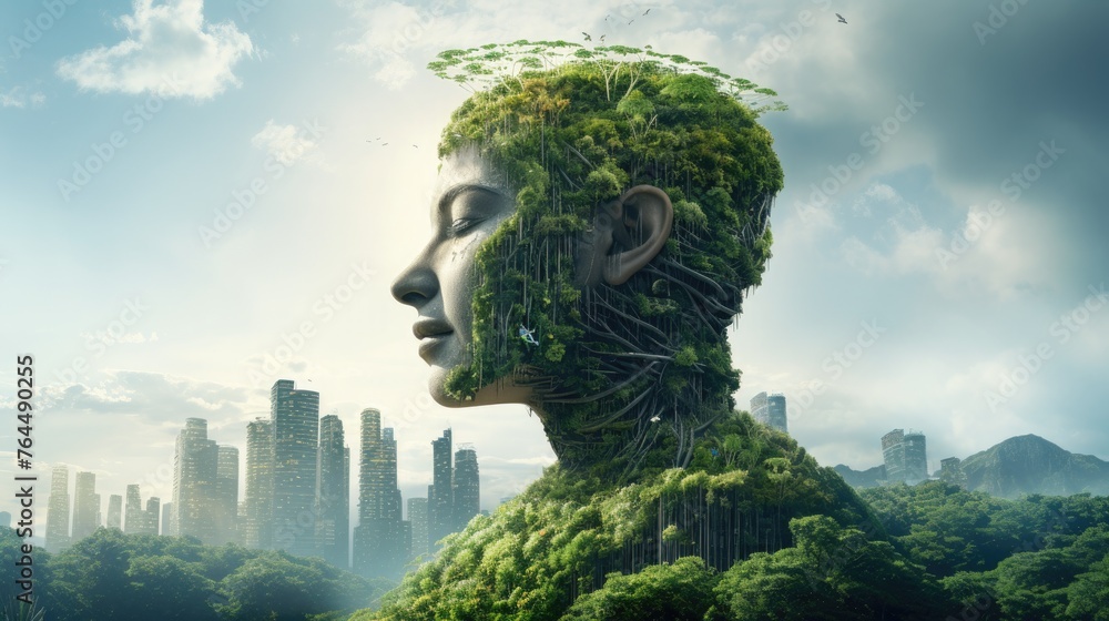 Sustainable environment concept. The image depicts human thinking towards preserving nature ...