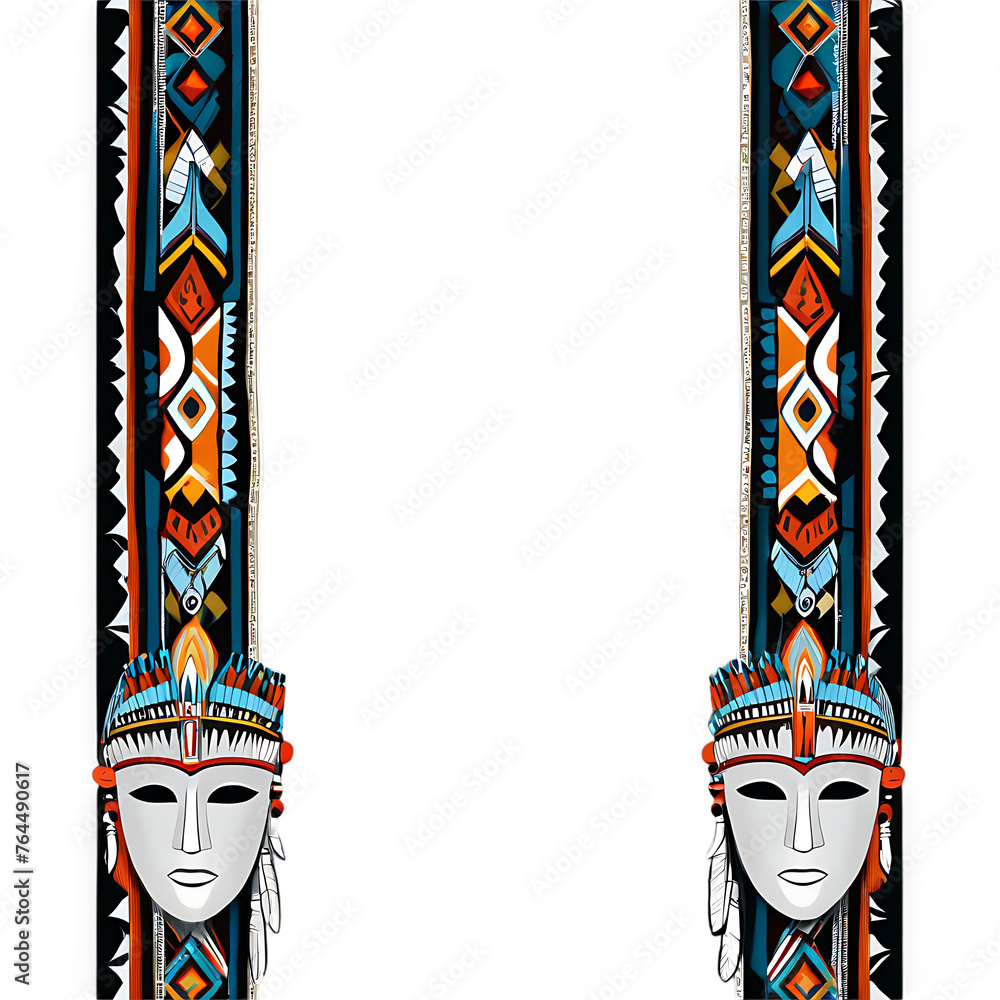 Tribal mask frame border with indigenous patterns and tribal motifs ...