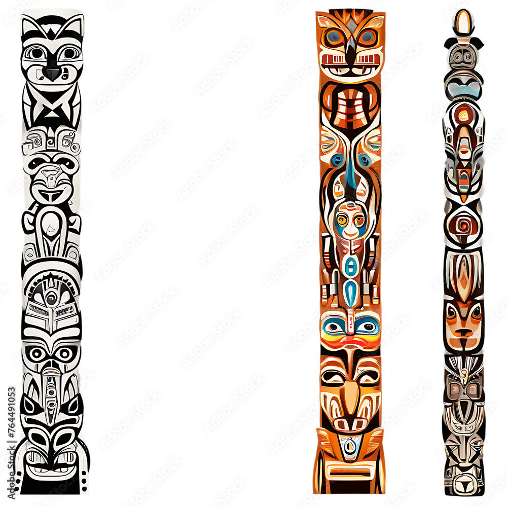 Tribal totem pole border with indigenous animal carvings Transparent ...