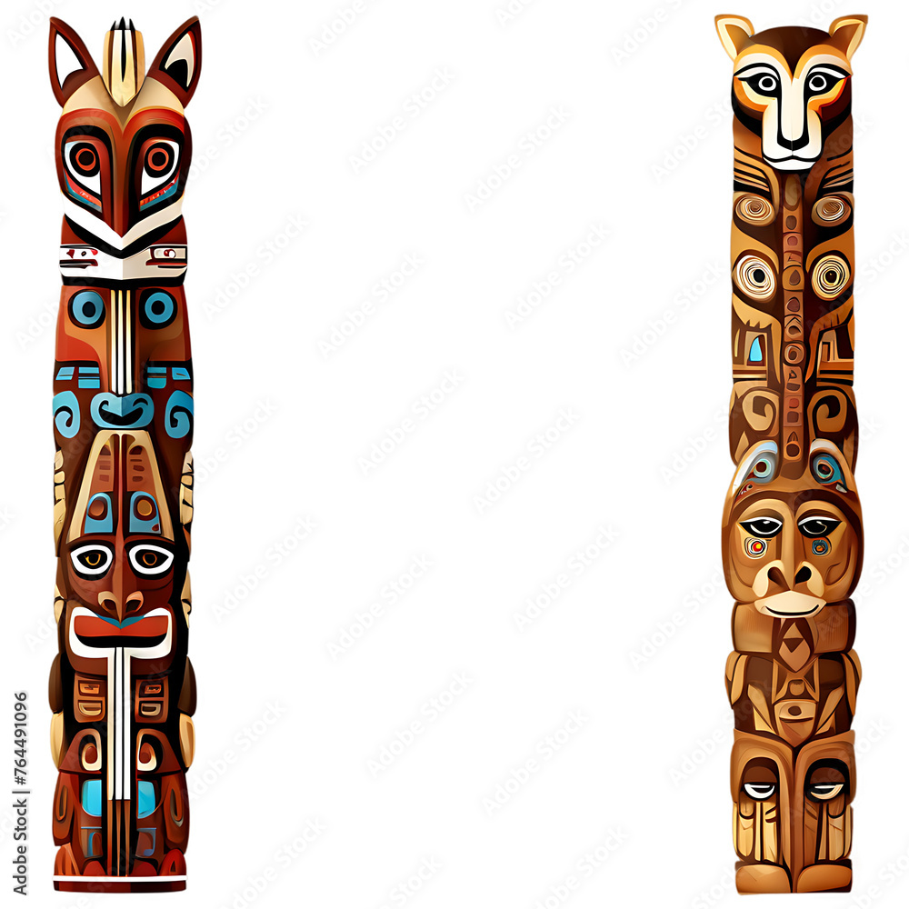 Tribal totem pole border with indigenous animal carvings Transparent ...