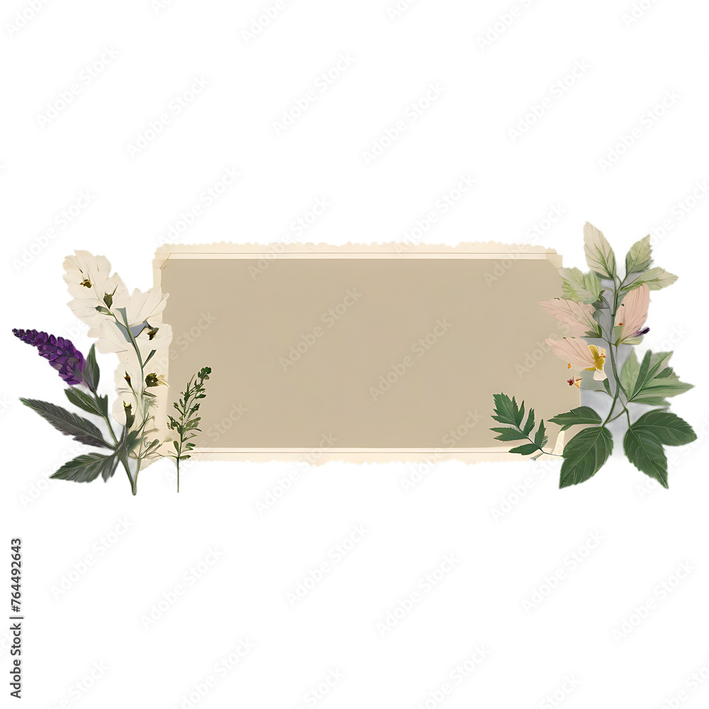 Vintage botanical herbarium border with pressed flowers and botanical ...