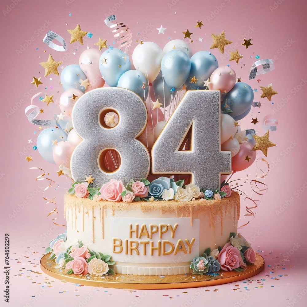 Vector Illustration of a Number 84th Birthday Balloon Celebration Cake ...