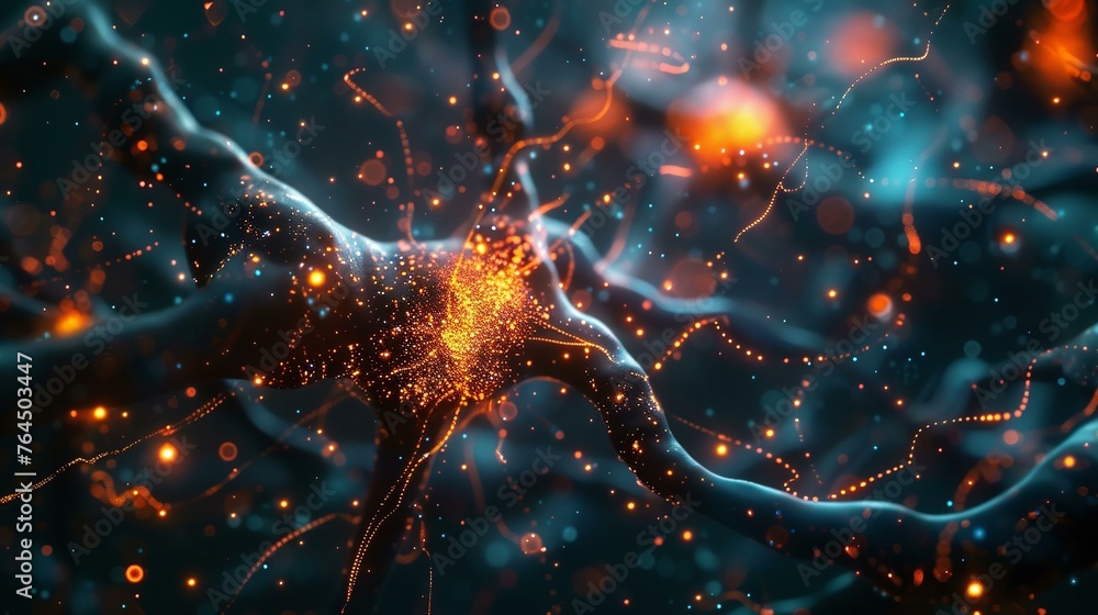 Abstract close up neurons cells presentation Synapses and axones ...