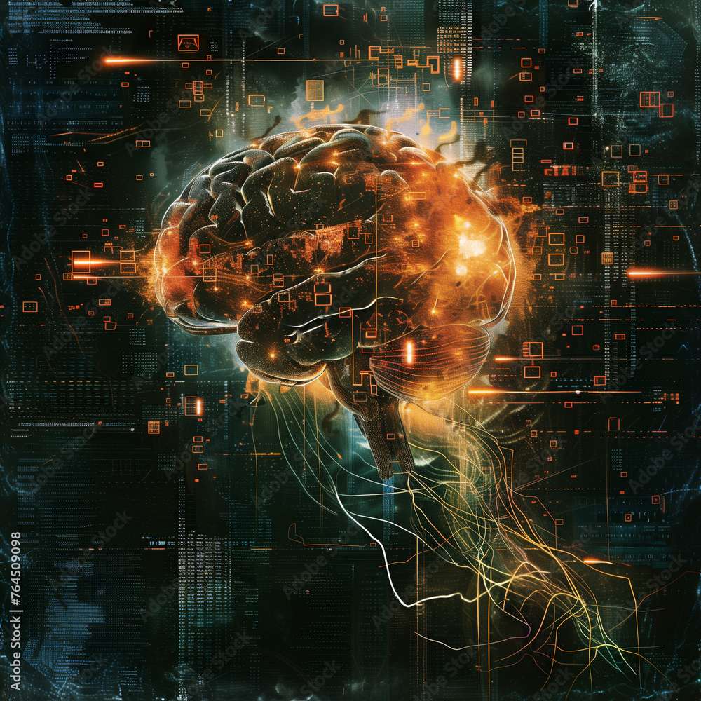 uturistic, digital brain composed of interconnected neural networks, glowing with energy, to ...