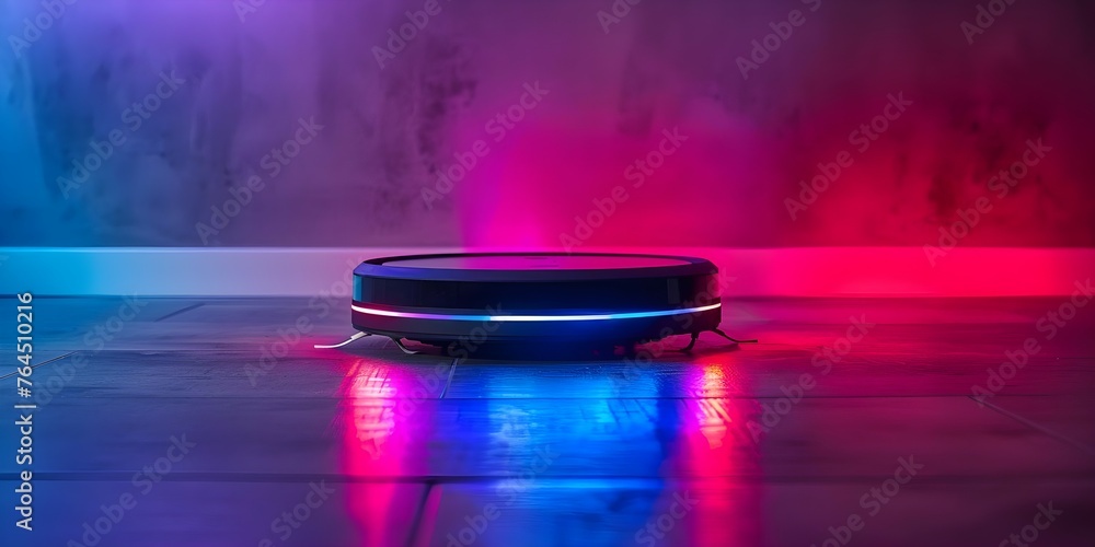 Hightech robotic vacuum with neon lights and advanced dust removal ...