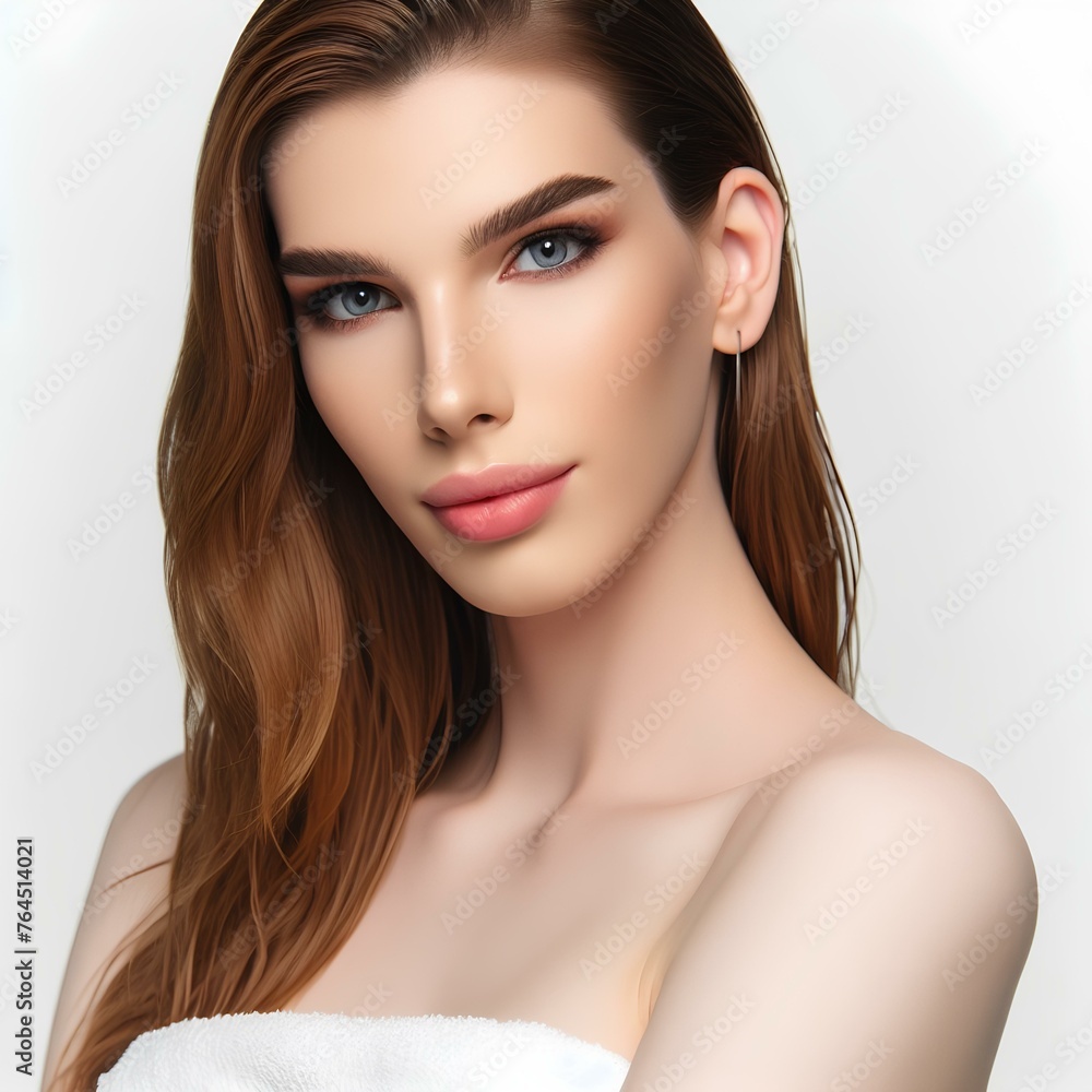 Beautiful Young transgender woman with clean fresh skin on white ...