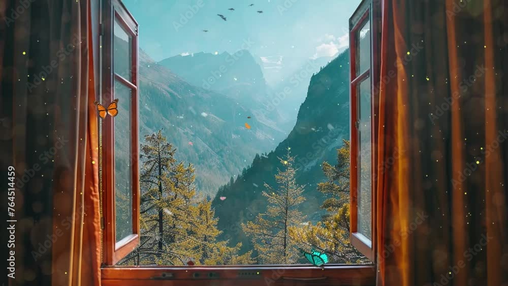 window with a view. nature view from a window. seamless looping overlay ...