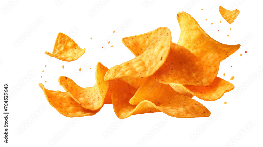 Flying mexican nachos chips isolated on transparent and white ...