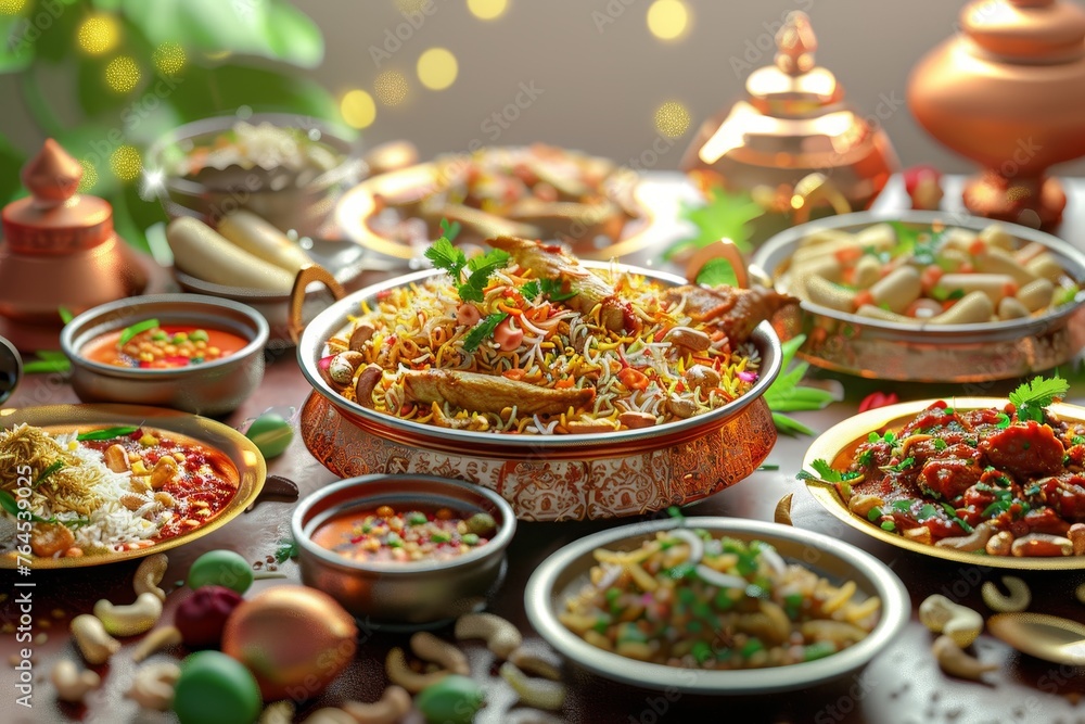 Biryani Banquet a grand banquet table filled with aromatic biryani rice ...