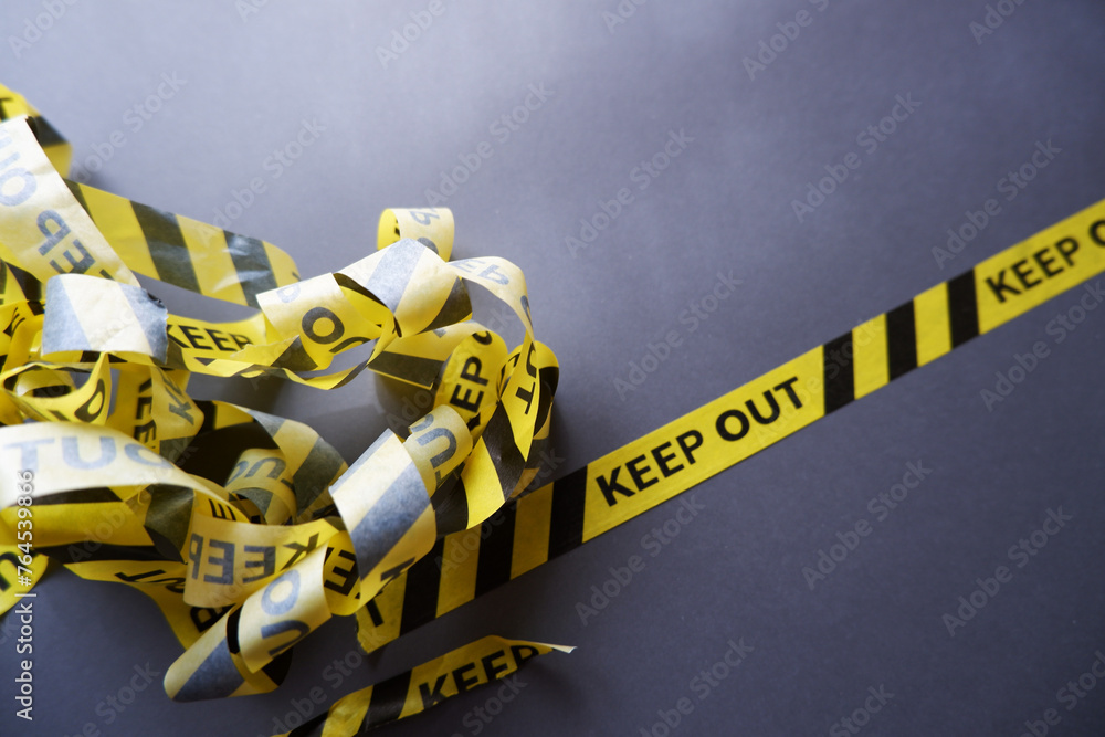 Keep out, police line on dark background. Caution lines isolated ...