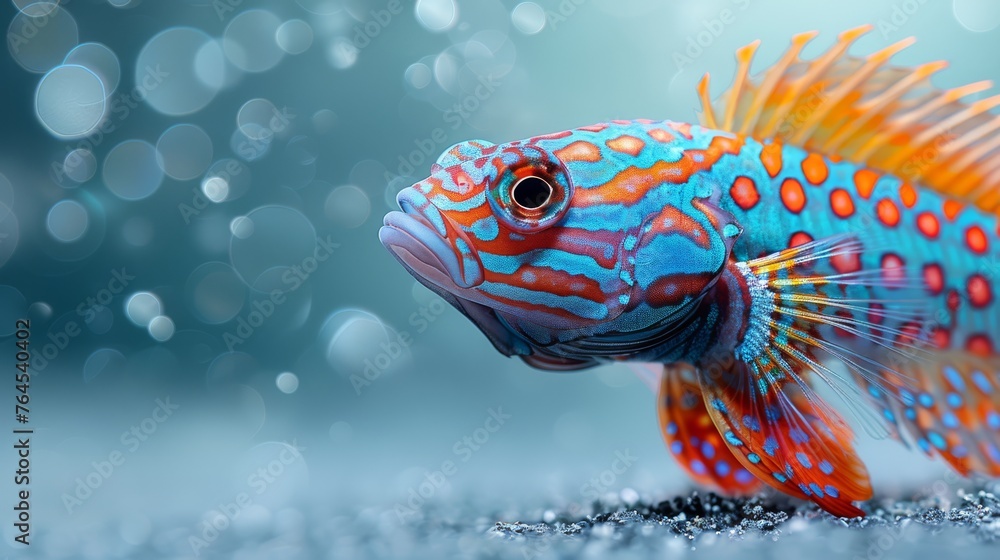 A high-resolution image of a clear, focused blue and orange fish with ...