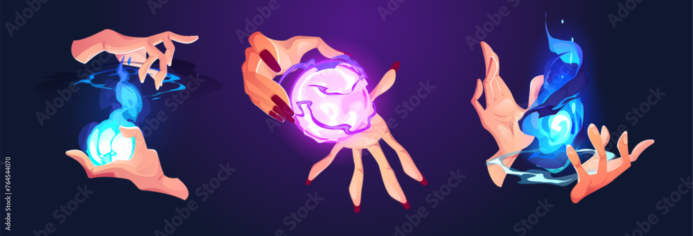 Witch woman hand set and mystic light power design. Esoteric magic ...