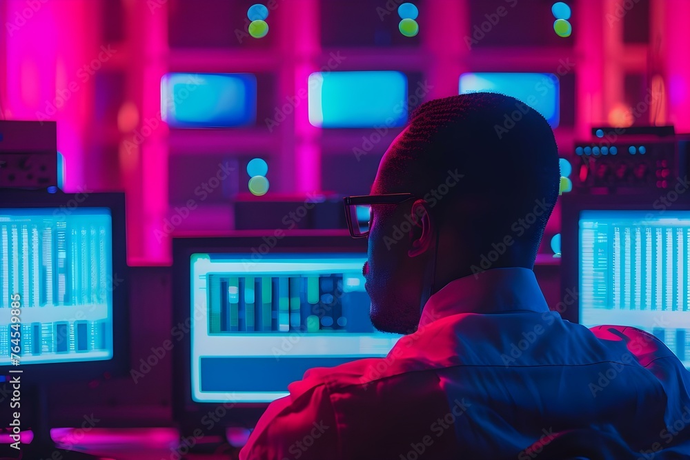 A security expert monitors computer screens in a network operations ...