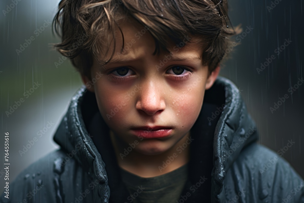 Photograph of a tearful boy child, their parent's figure obscured or ... Photograph of a tearful boy child, their parent's figure obscured or ...