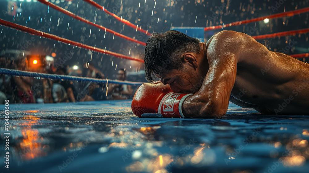 The boxer who was knocked out fell to sleep in the boxing ring. He was ...