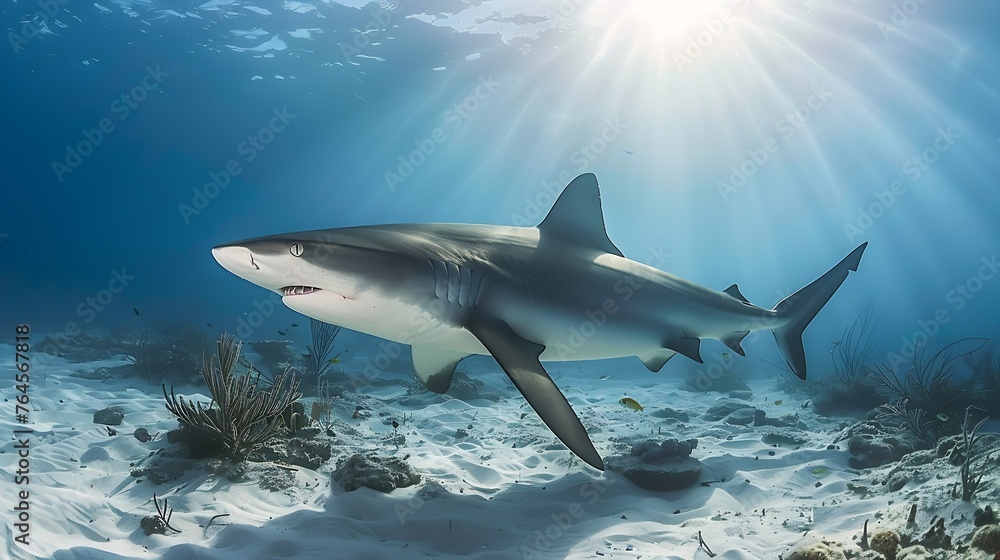 Generative AI : Diving with great sharks in the sea Tiger Shark Stock ...
