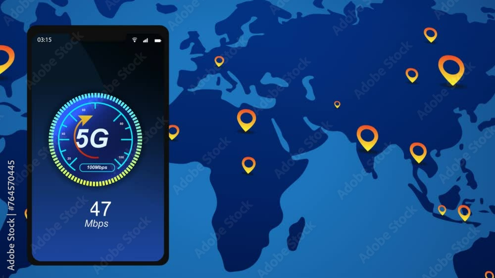 Vidéo Stock animated world internet speed test background with a 5g ...